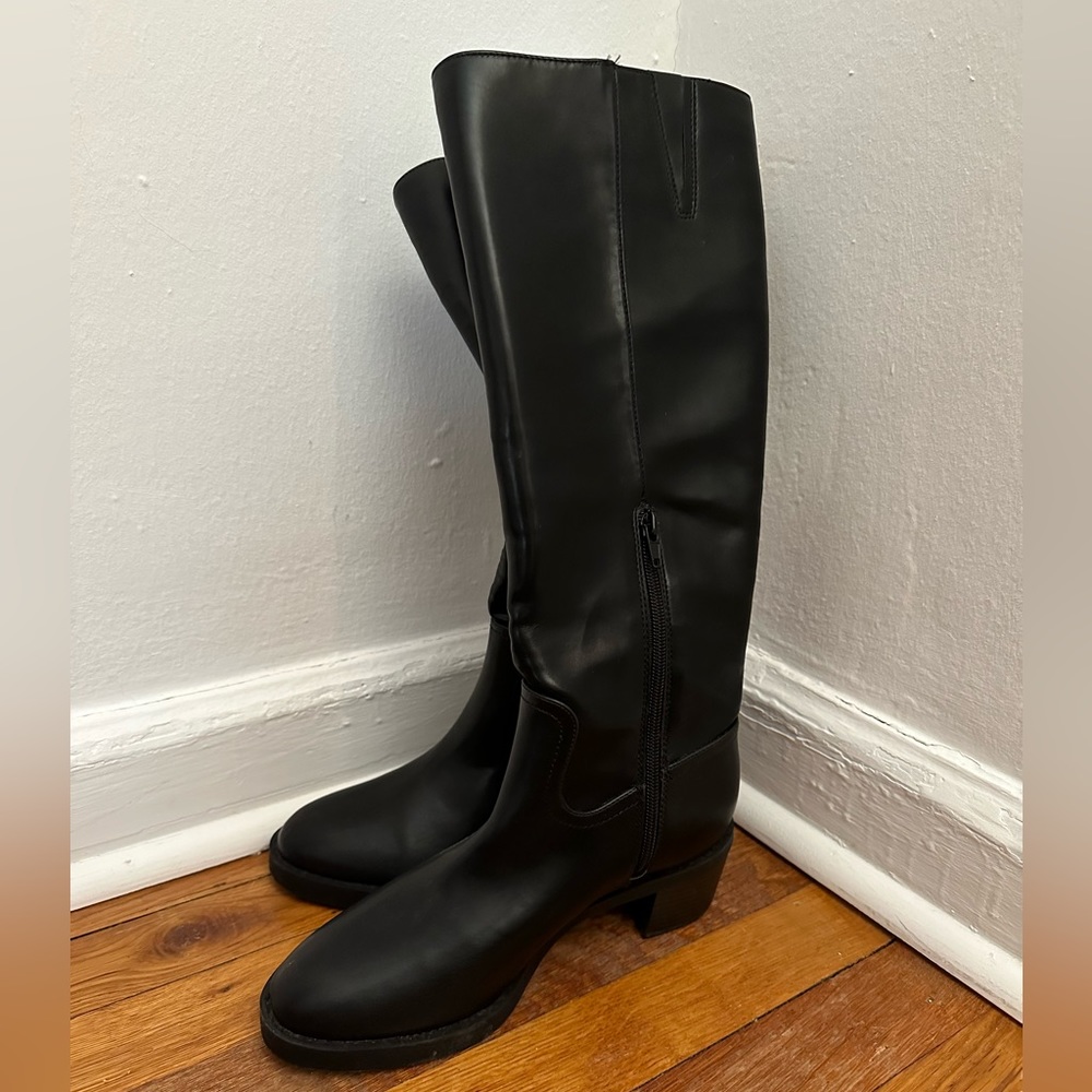 Brand New Loft Women Knee High Boots Black Leather - Gem